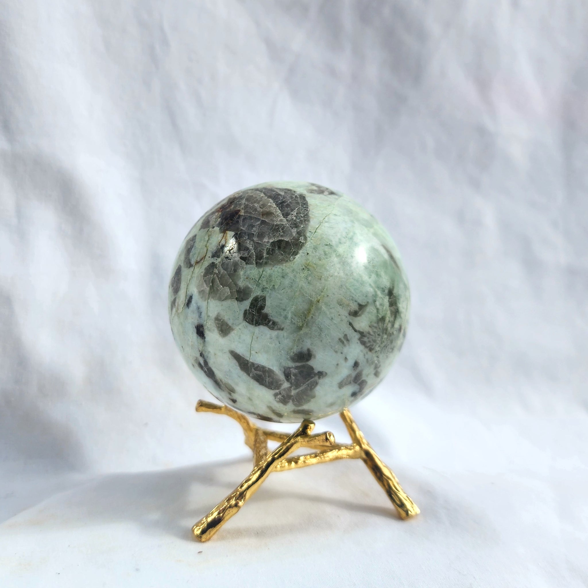 Green Moonstone with Smoky Quartz Inclusion Sphere